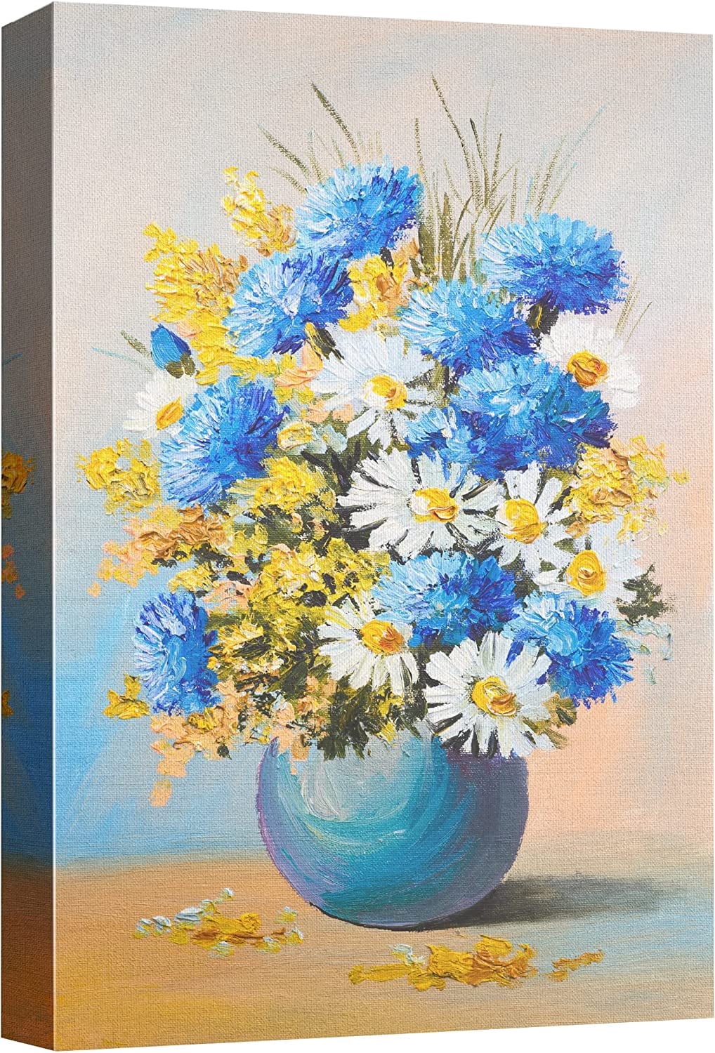 Asdg12s-Canvas Print Wall Art Textured Paint Effect Blue Carnations ...