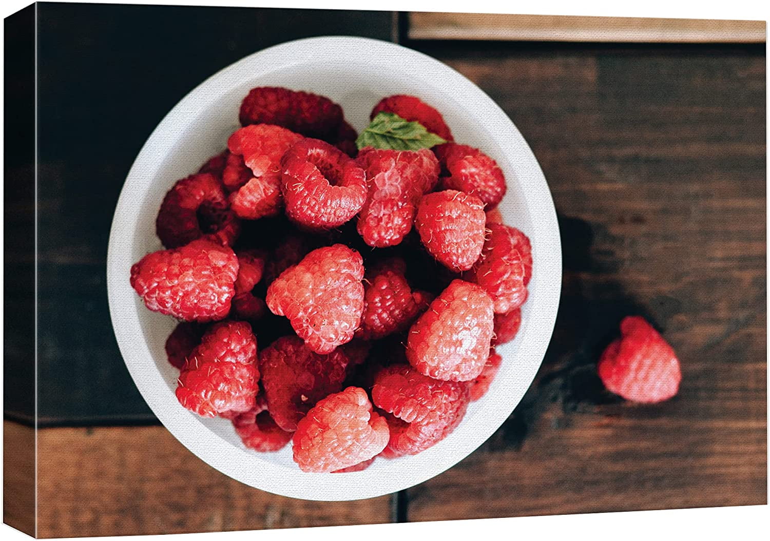 Asdg12s-Canvas Print Wall Art White Bowl of Raspberries with Wood Grain ...