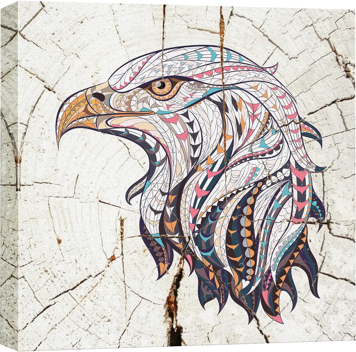 Asdg12s-Canvas Print Wall Art Wood Ring Effect Tribal Pattern Eagle ...