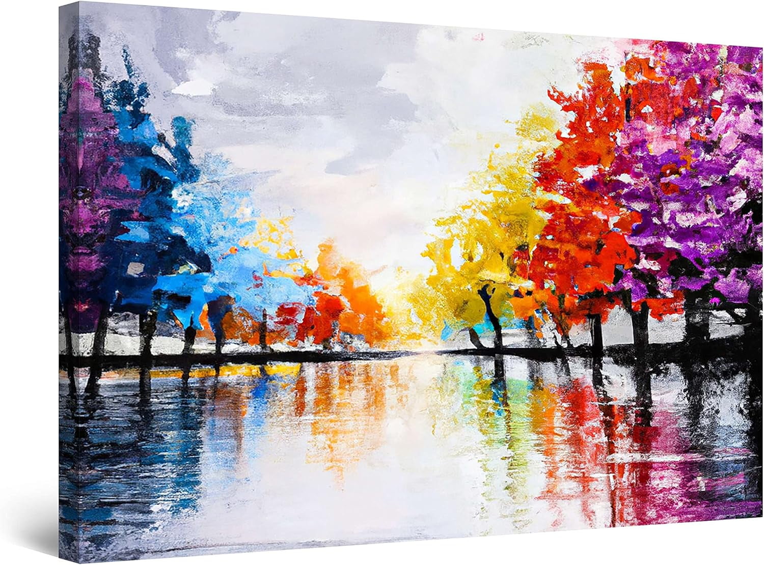 Asdg12s-Canvas Wall Art Abstract - Colorful Trees Glossy Artist ...