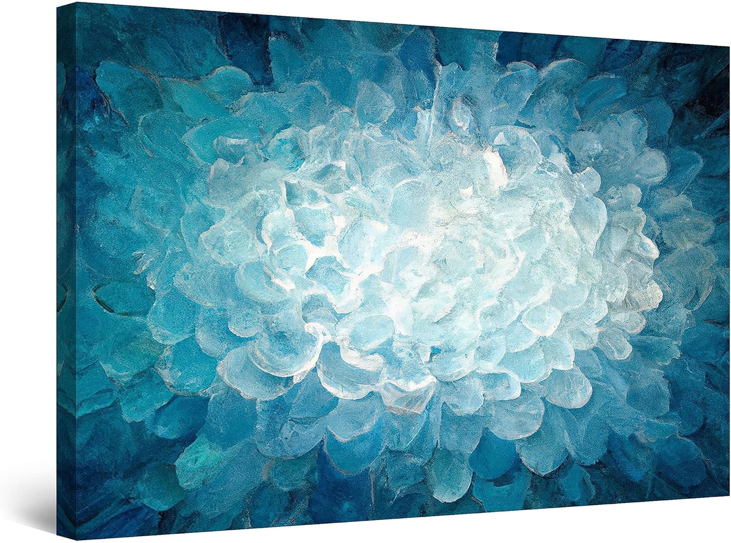 Asdg12s-Canvas Wall Art Blue Light Flower Teal Abstract Painting ...