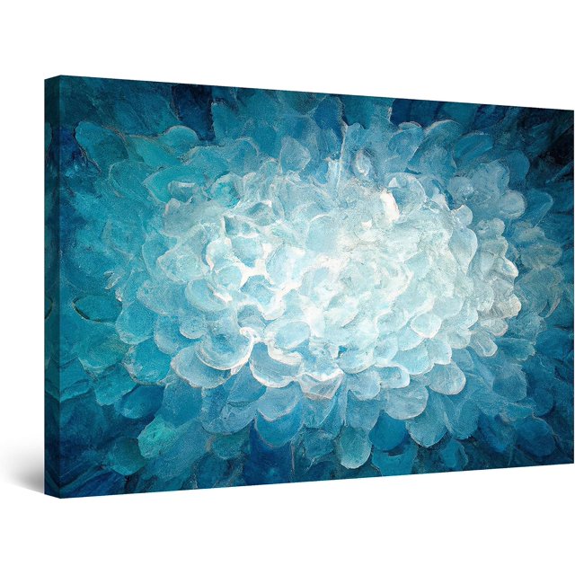 Asdg12s-Canvas Wall Art Blue Light Flower Teal Abstract Painting ...
