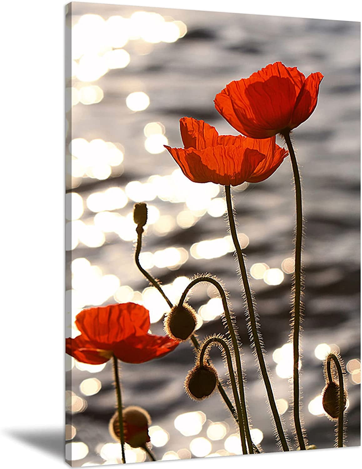 Asdg12s-Canvas Wall Art Red Poppies Beside River Canvas Print Artwork ...