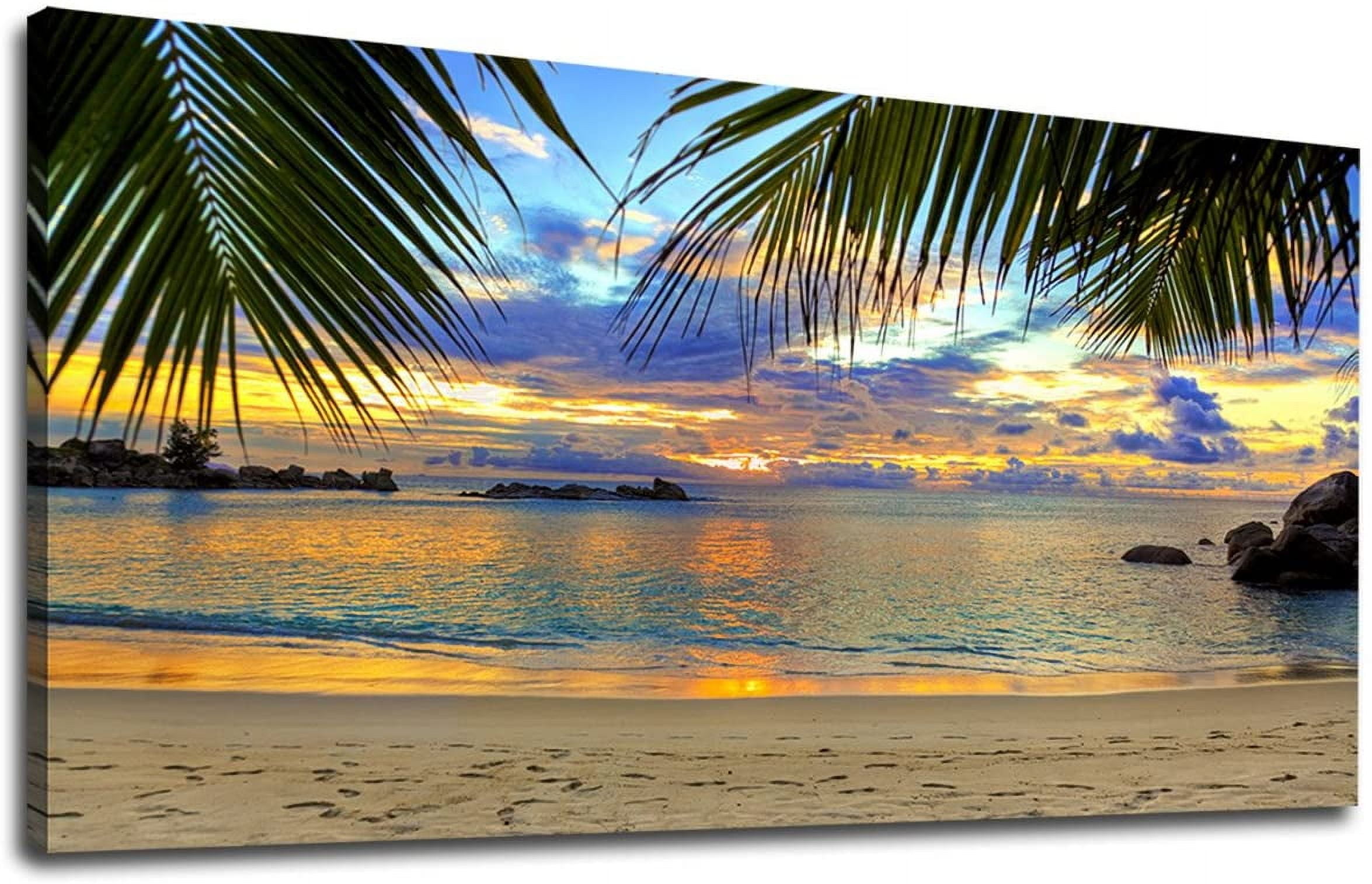 Asdg12s-Canvas Wall Art Tropic Beach Sunset Palm Tree Leaves Large ...