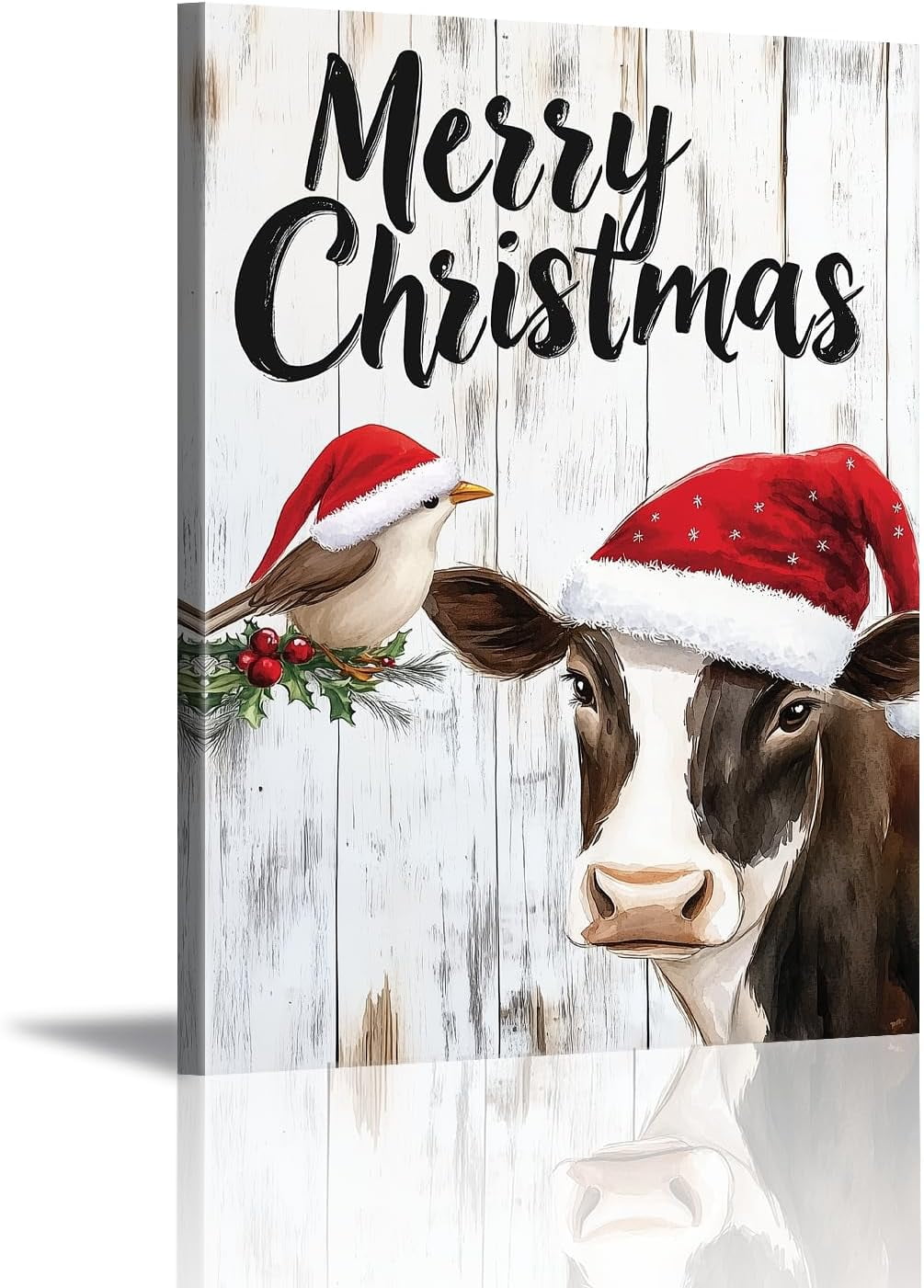 Asdg12s-Christmas Canvas Wall Art Vintage Merry Christmas Red Hat Bird ...