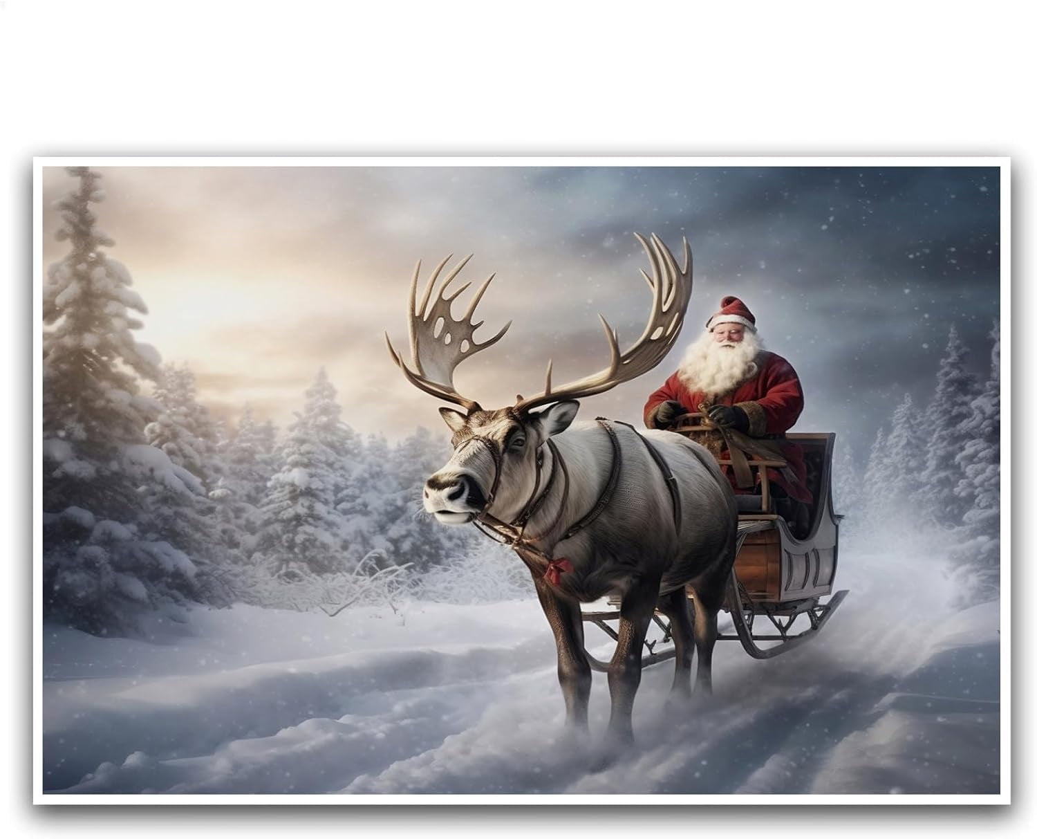 Asdg12s-Christmas Poster Elk Santa Claus with Sleigh Print Christmas ...
