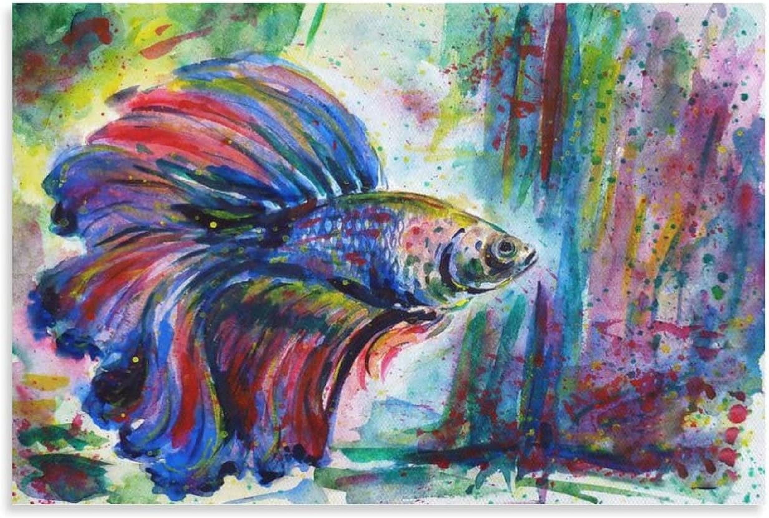 Asdg12s-Colorful Betta Fish Watercolor Animal Painting Poster Canvas ...