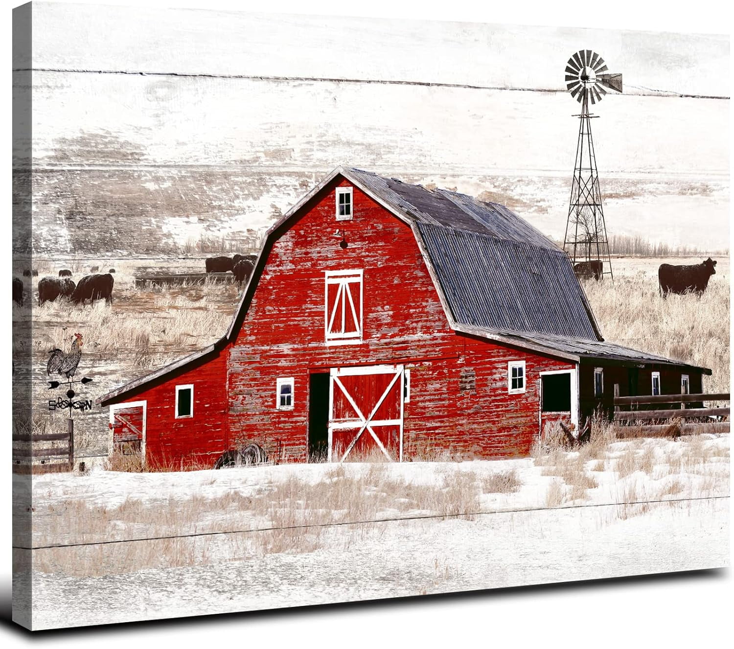 Asdg12s-Country Wall Art Barn Pictures for Living Room Decor Rustic ...