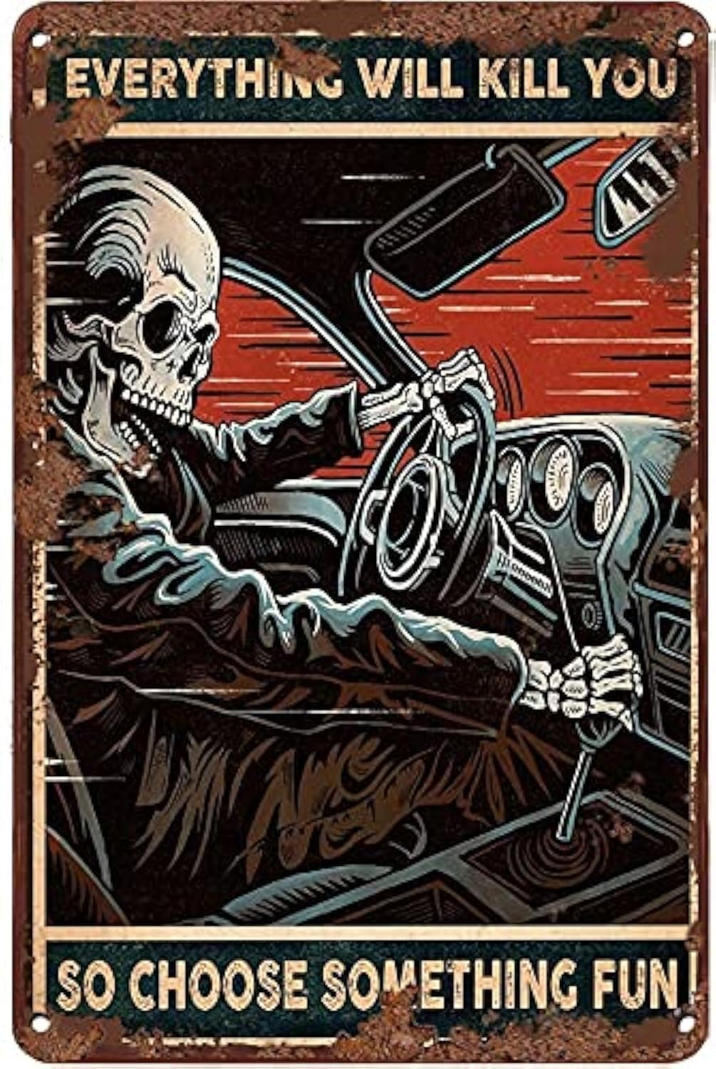 Asdg12s-Creative Tin Sign Skeleton Auto Racing Funny Novelty Metal Sign ...