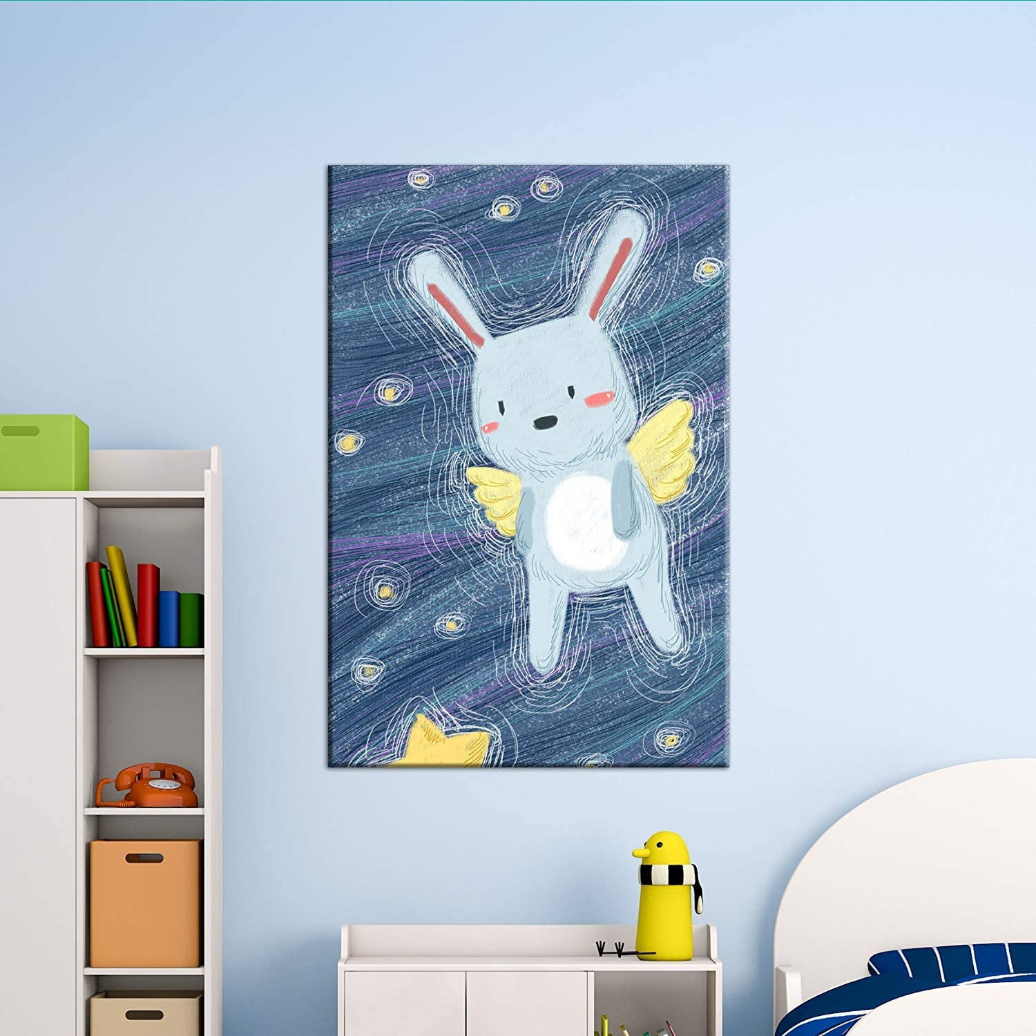 Asdg12s-Cute Cartoon Animals Canvas Wall Art - A Rabbit Angel - Giclee ...