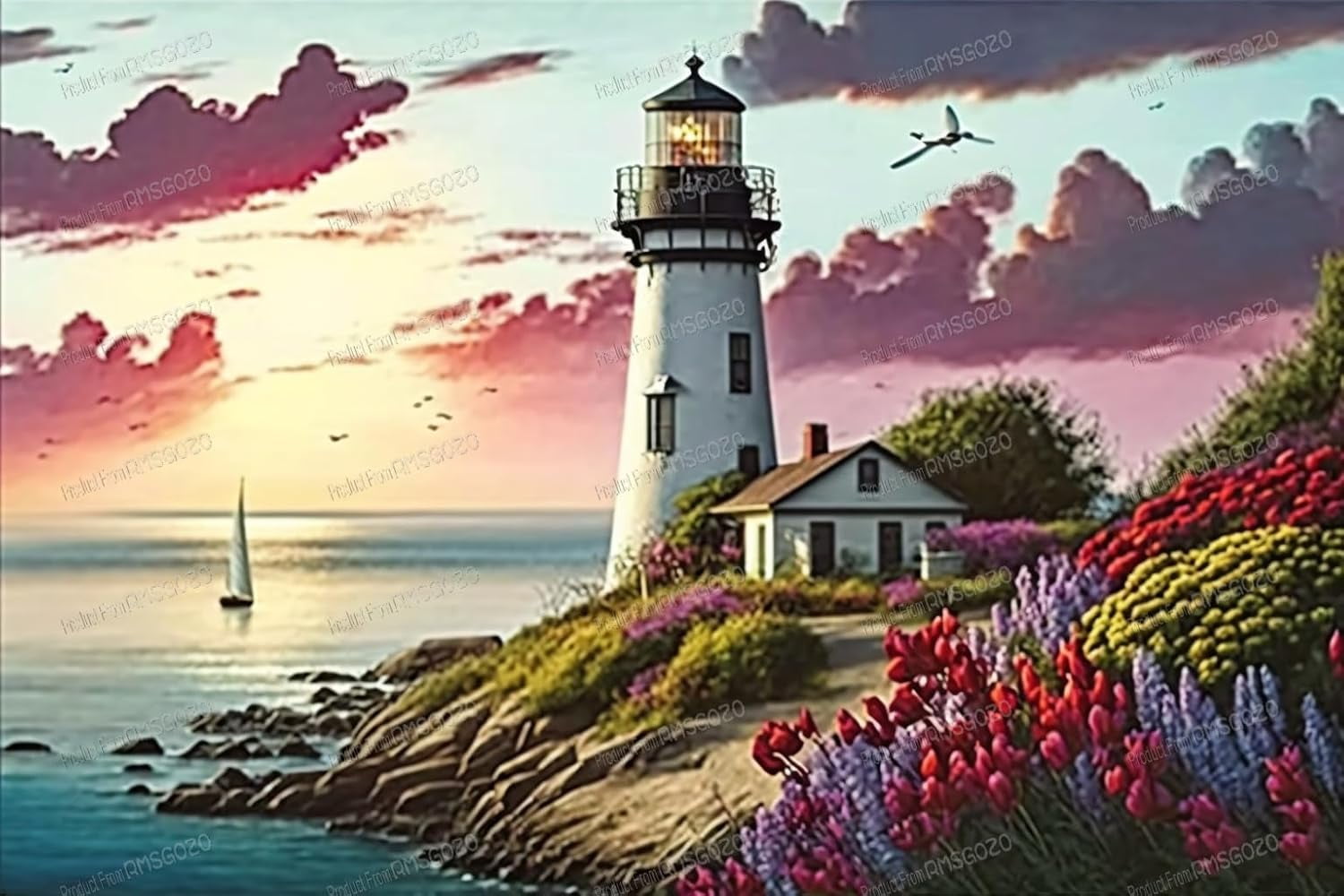 Asdg12s-Flower Lighthouse Harbor Canvas Posters - Vintage Print Wall ...