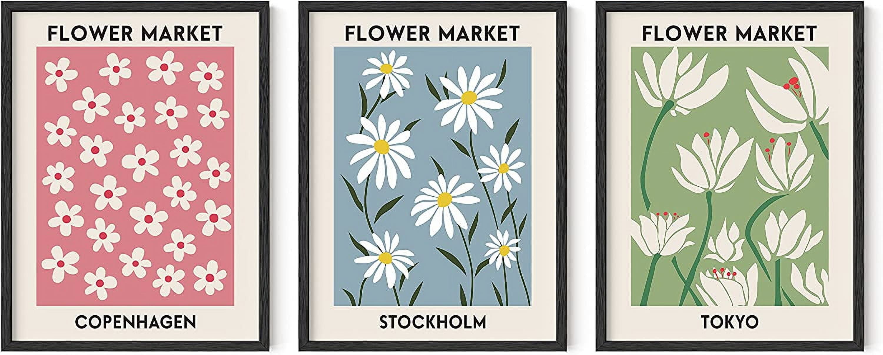 Asdg12s-Flower Market Posters Set of 3 Flower Prints Wall Art, Danish ...