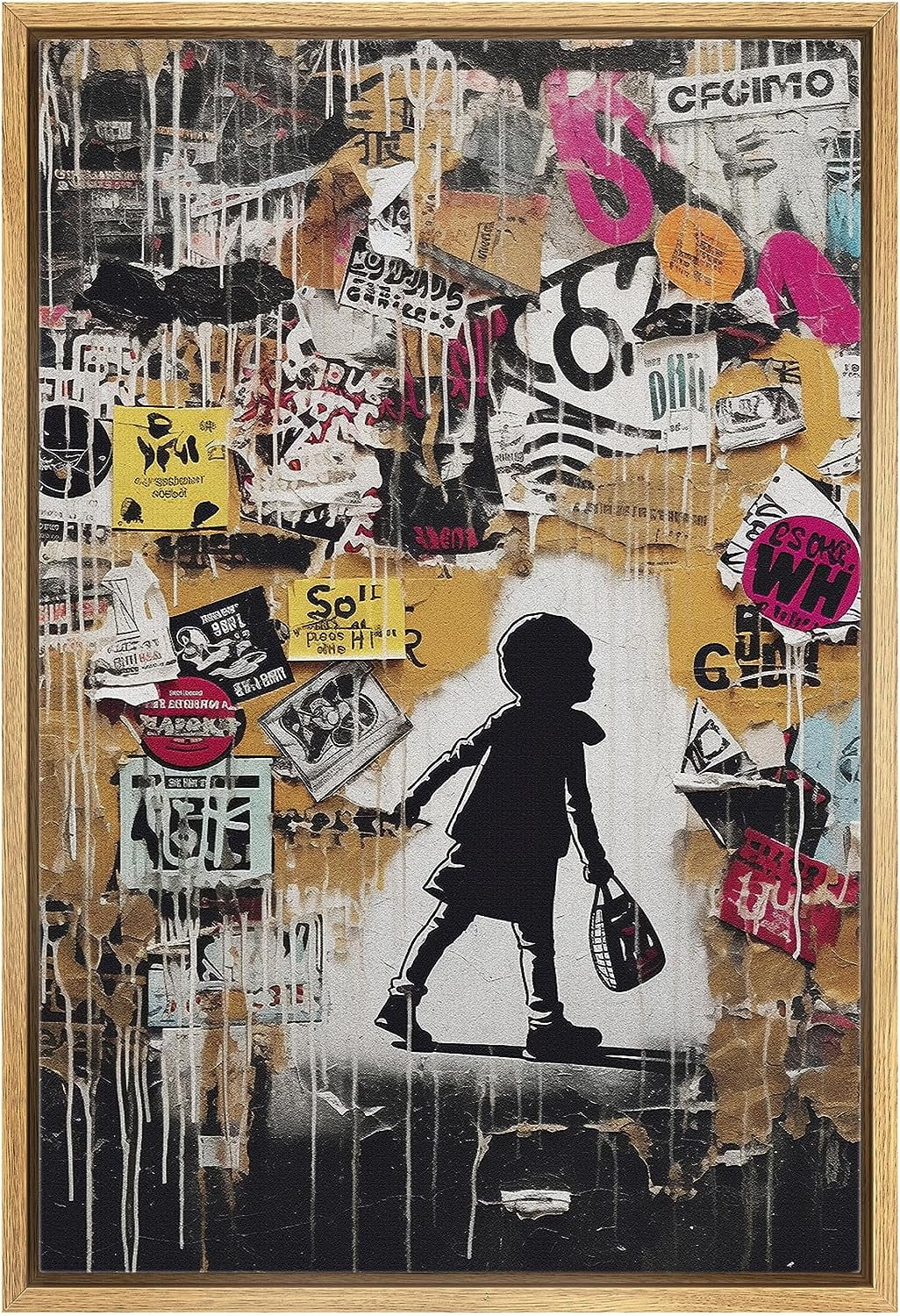 Asdg12s-Framed Canvas Print Wall Art Banksy Style Little Kid Graffiti ...