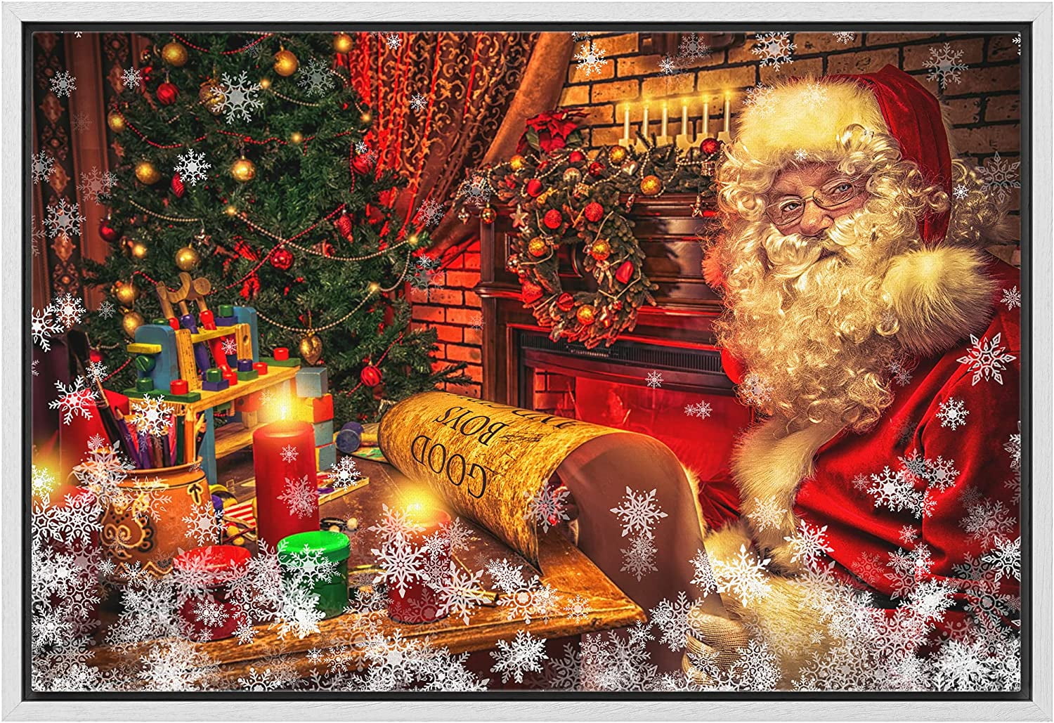 Asdg12s-Framed Canvas Print Wall Art Christmas Tree Lights Santa Claus ...