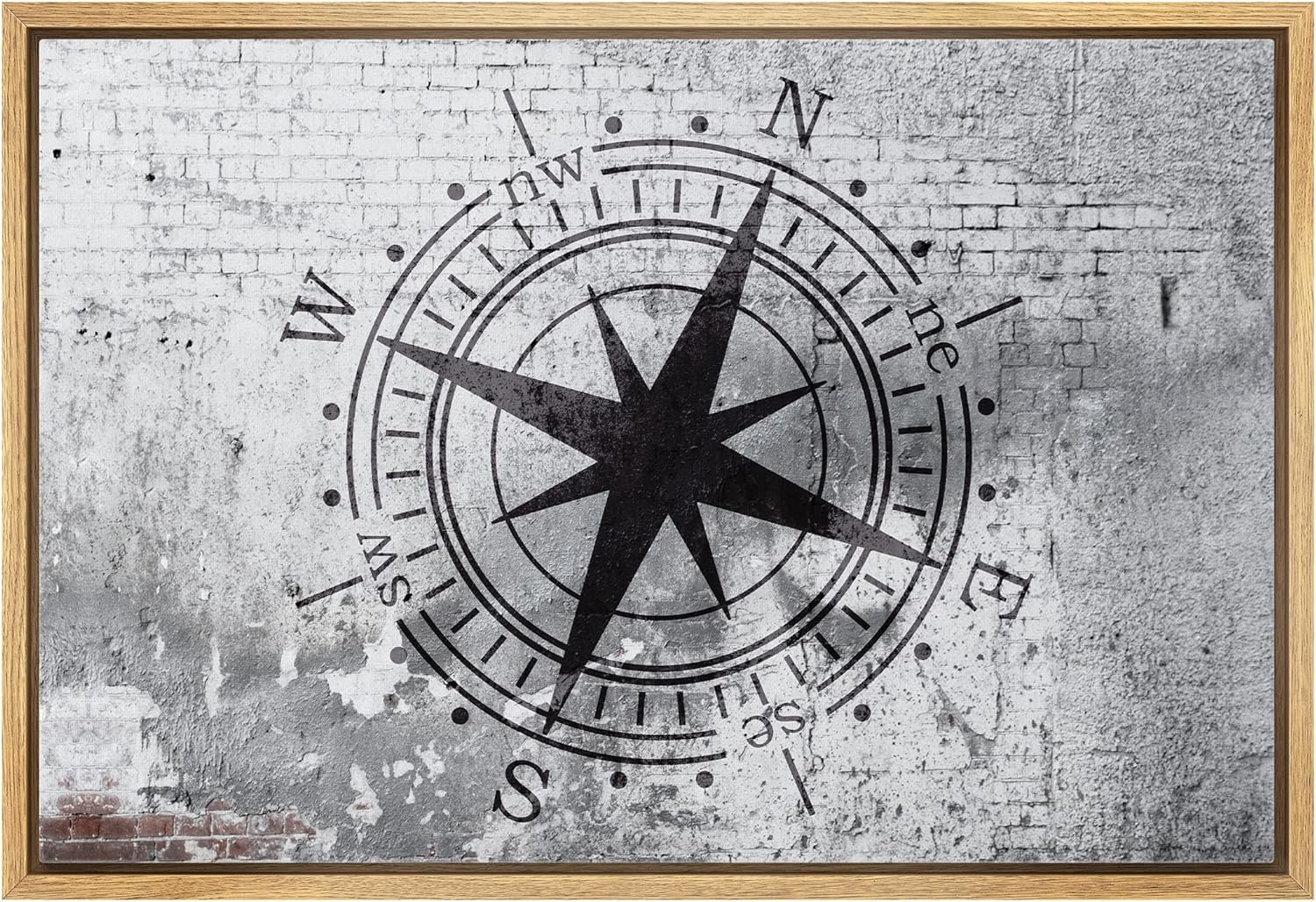 Asdg12s-Framed Canvas Print Wall Art Compass on Gritty Gray City Brick ...