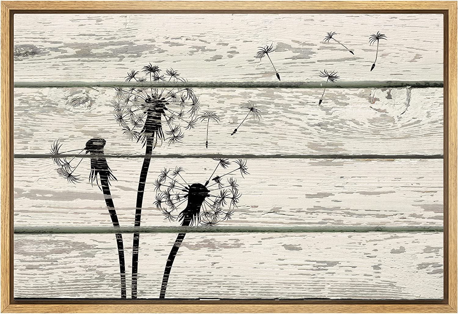 Asdg12s-Framed Canvas Print Wall Art Windy Black & White Dandelion Silhouette Nature Flowers ...