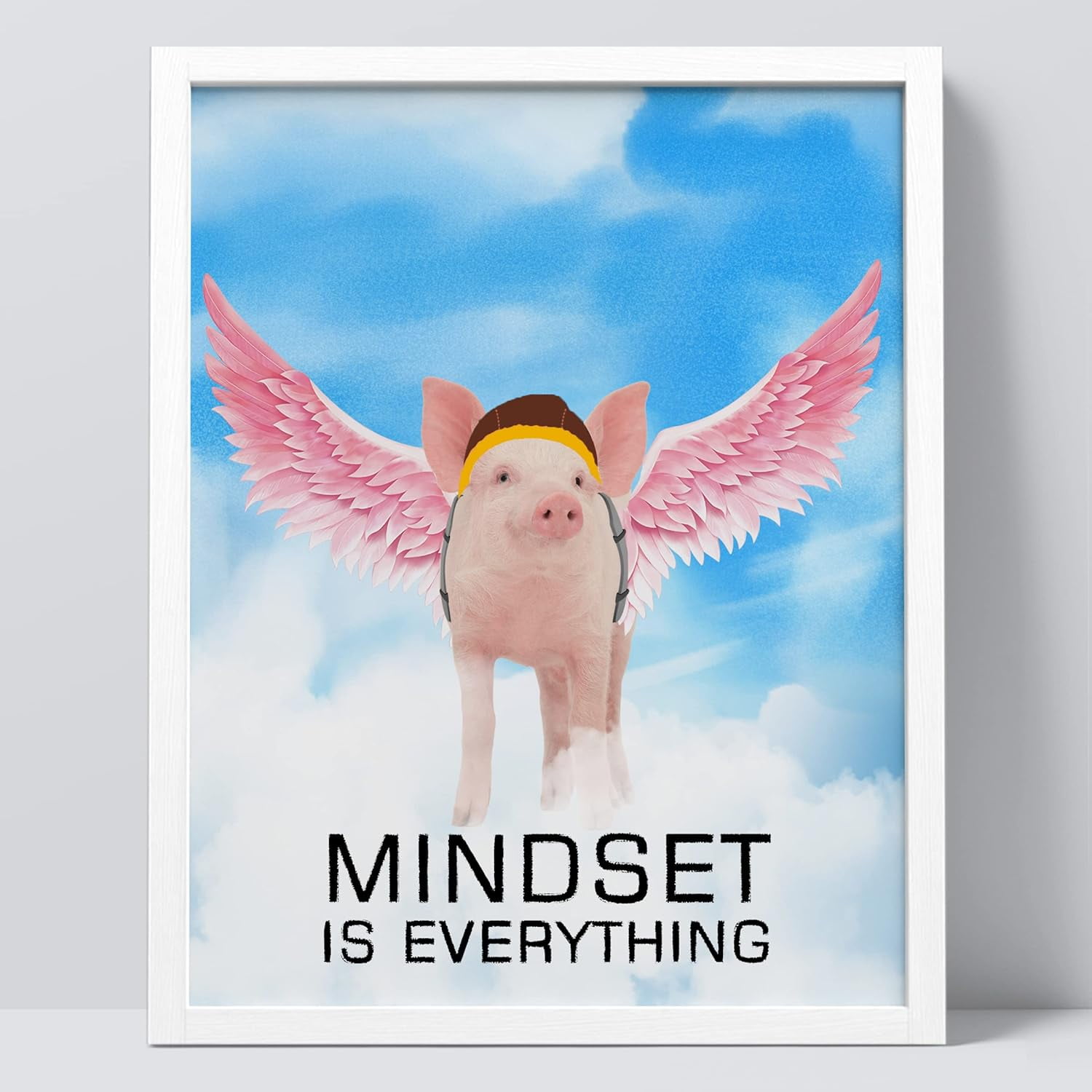 Asdg12s-Framed Flying Piggy, Mindset is Everything Funny Creative Wall ...