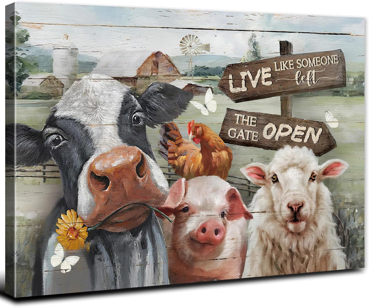 Asdg12s-Funny Animals Wall Art Farmhouse Kitchen Wall Decor Rustic Cute ...