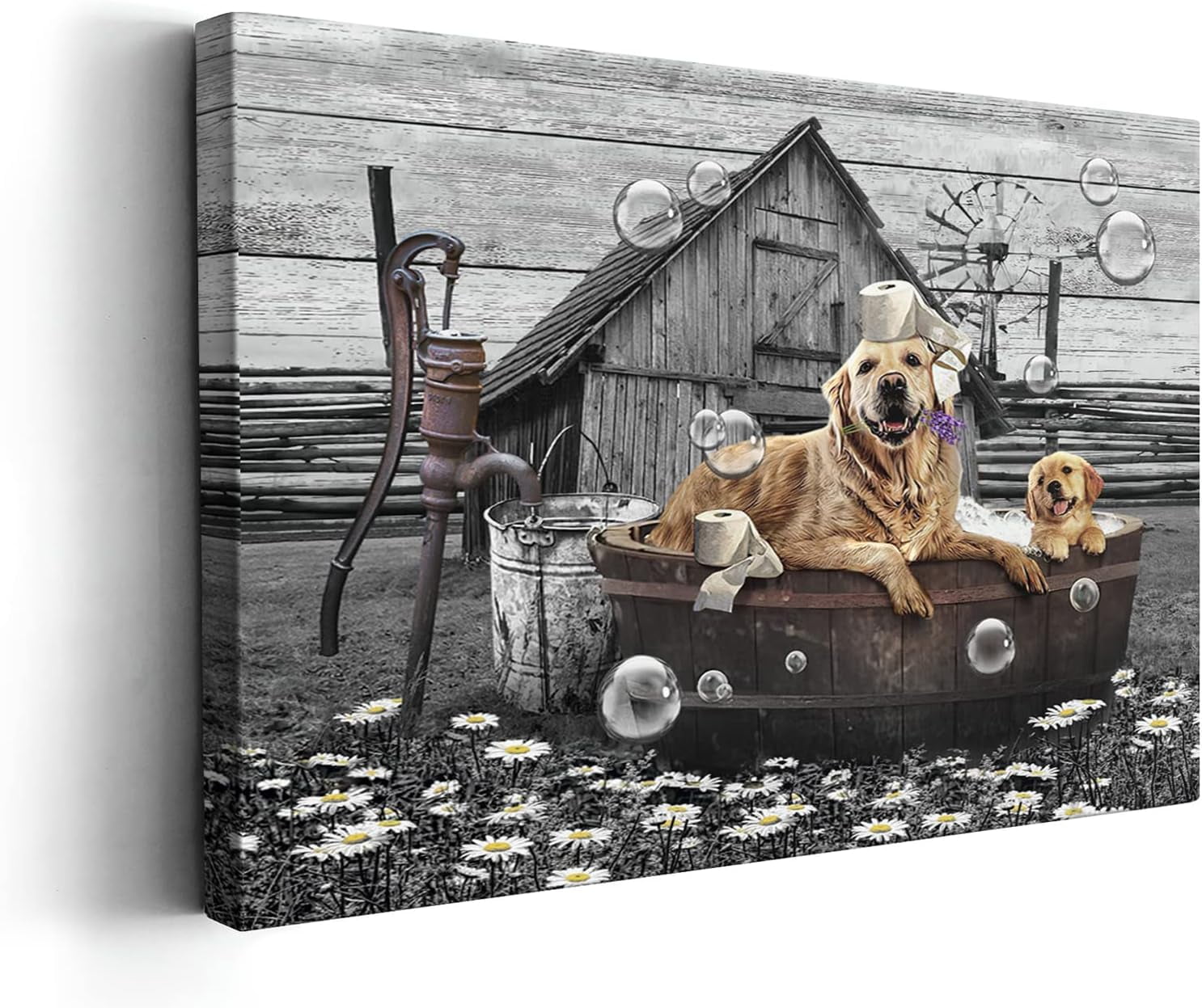 Asdg12s-Golden Retriever Dogs Wall Art Farmhouse Bathroom Decor Wall ...
