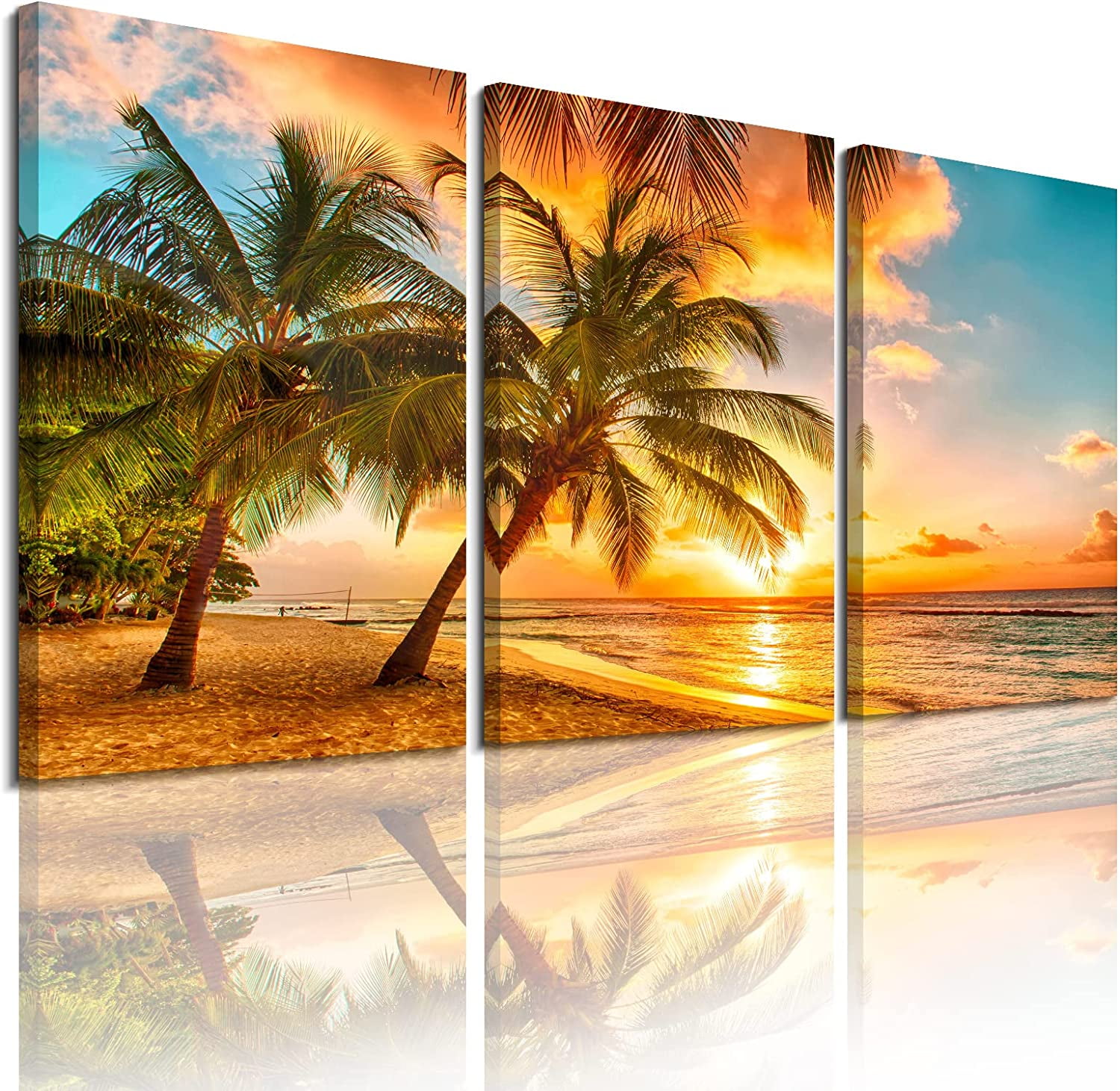 Asdg12s-Golden Seascape Ocean Beach Wall Art Cozy Sea Artwork Modern ...