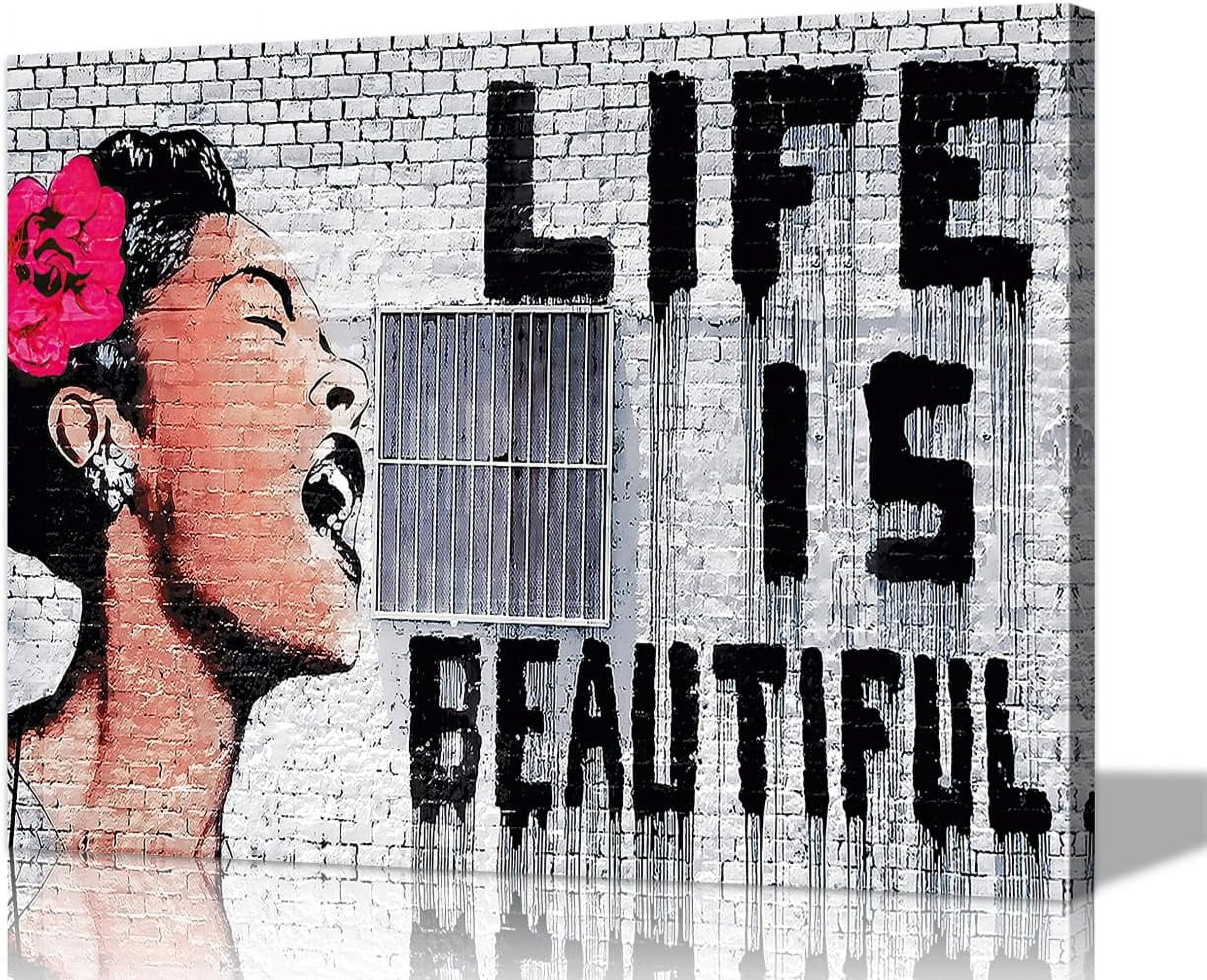 Asdg12s-Graffiti Canvas Wall Art Banksy Wall Art Life is Beautiful Wall ...