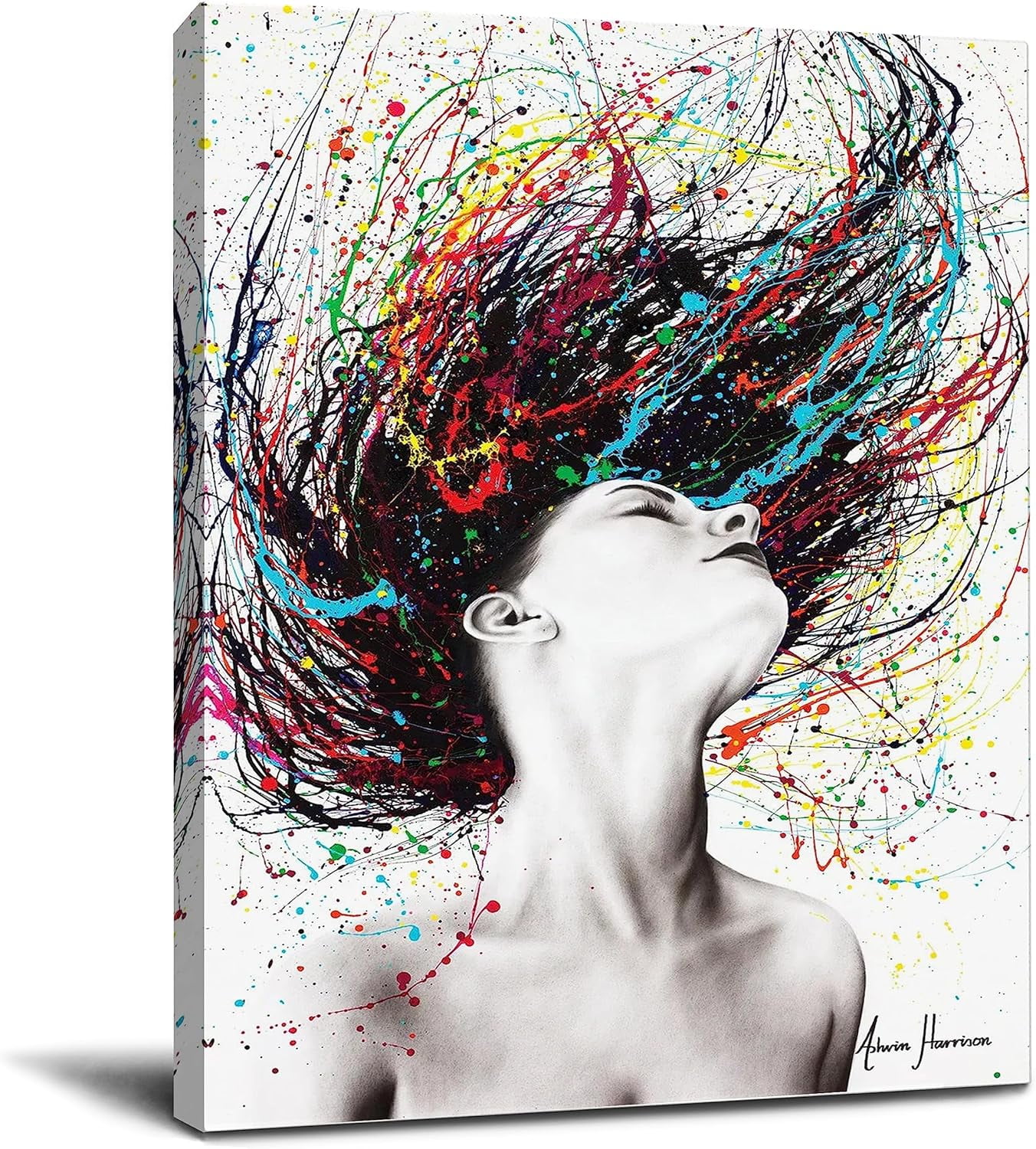 Asdg12s-Hair Salon Fashion Women Girl And Colorful Dancing Hair Canvas ...