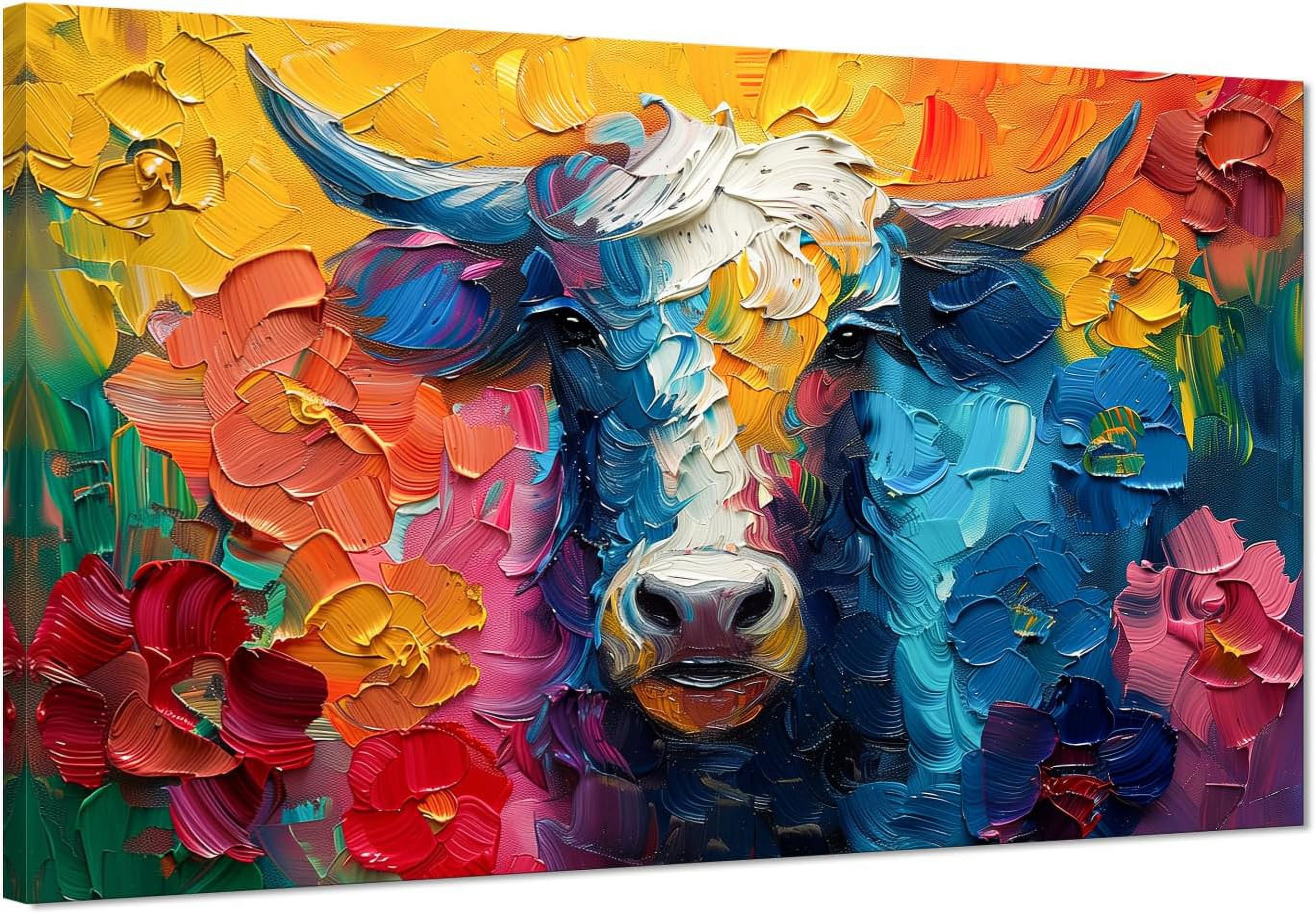 Asdg12s-Highland Cow Canvas Wall Art - Farmhouse Animal Prints Colorful ...