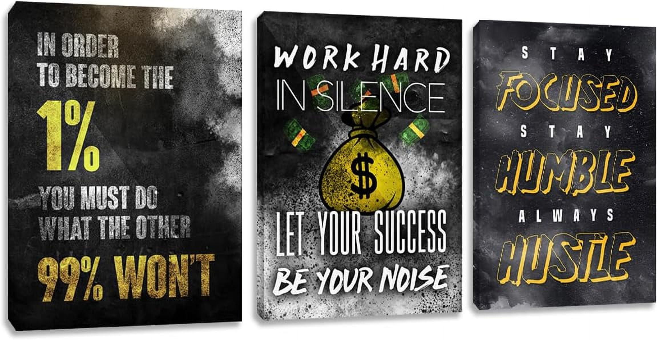 Asdg12s-Inspirational Hustle Wall Decor Black Gold Motivational Success ...