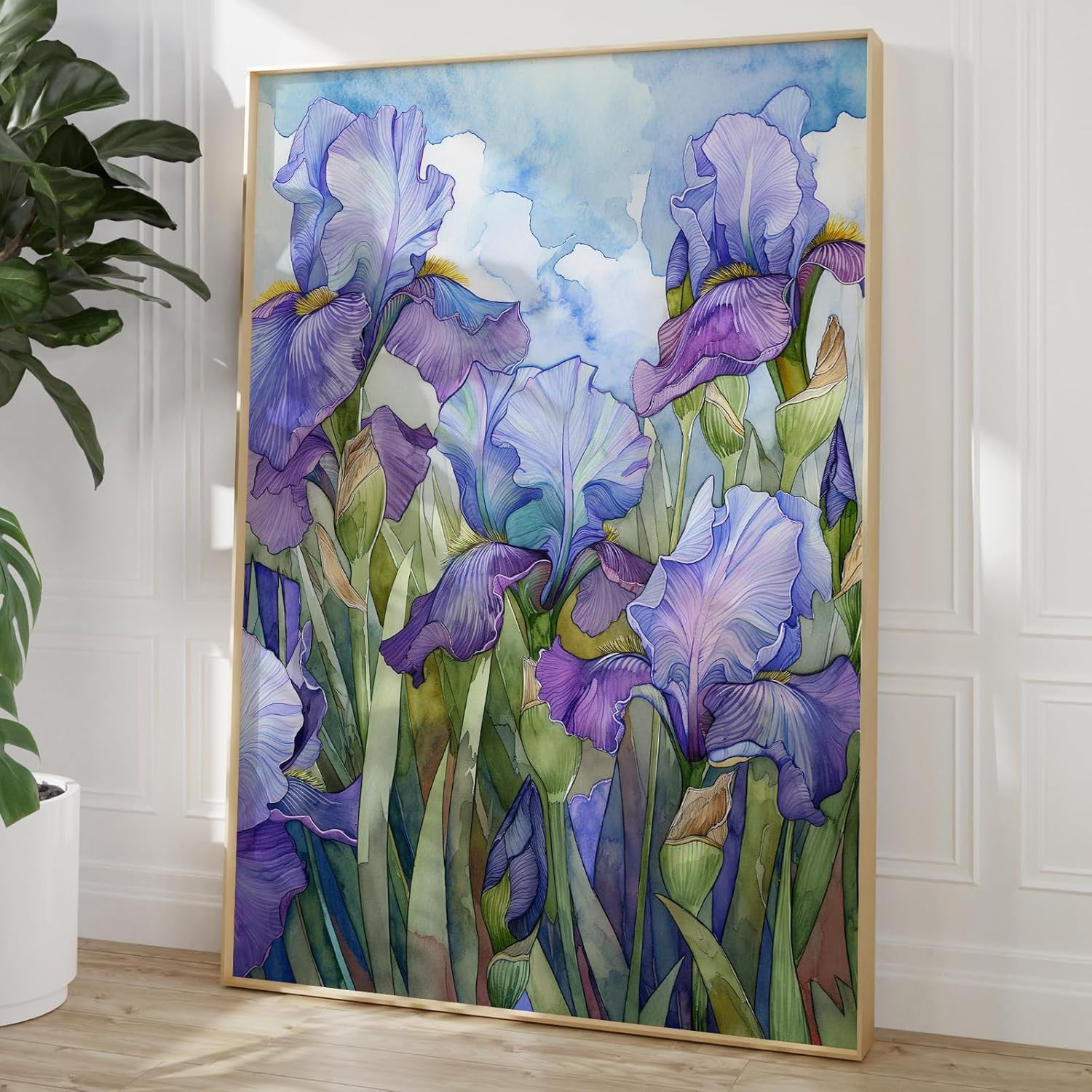 Asdg12s-Iris Flower Wall Art Purple Botanical Prints Elegant Canvas ...