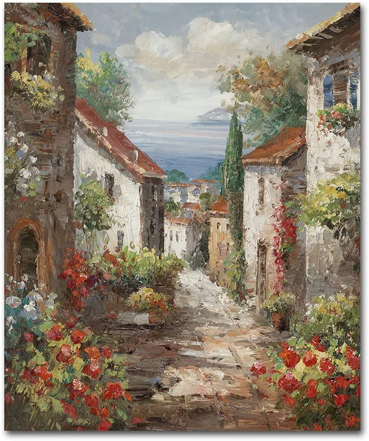 Asdg12s-Italy Town Painting Tuscany Wall Art Streets of Mediterranean ...