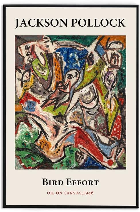 Asdg12s Jackson Pollock Framed Canvas Wall Art,The Bird Effort Abstract ...