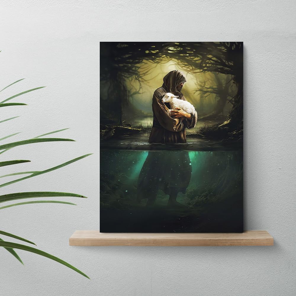 Asdg12s- Jesus Hugging A Lamb In The Forest Wall Decor Print Painting ...