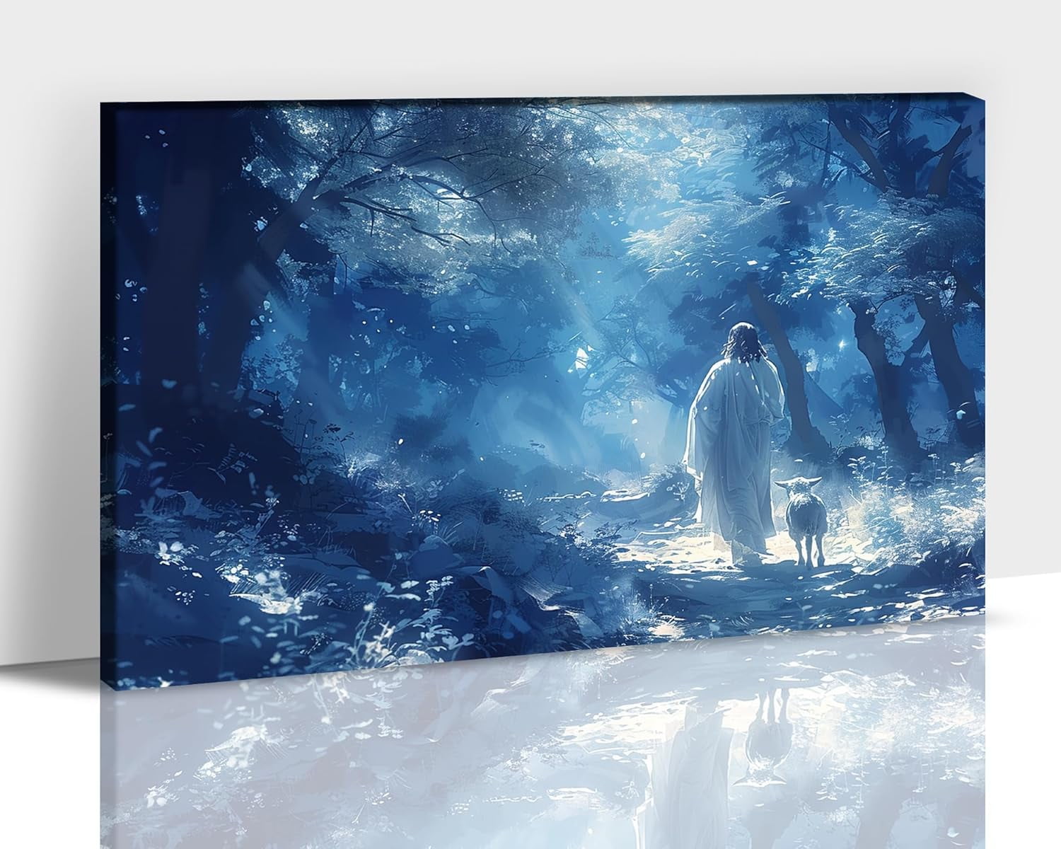Asdg12s-Jesus Lamb Wall Art, Christian Picture Blue Religious Poster ...