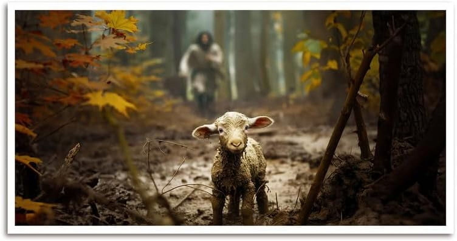 Asdg12s Jesus and Lamb Canvas Wall Art - Jesus Saving The Lost Lamb HD Christian Wall Art for ...