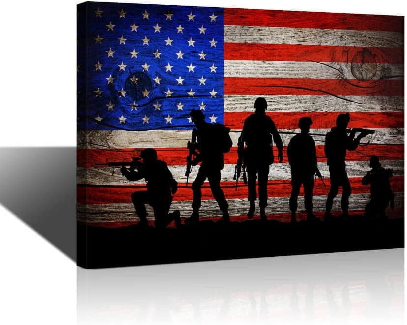 Asdg12s-KSIW-Canvas Print Wall Art Silhouette of American Soldiers with ...