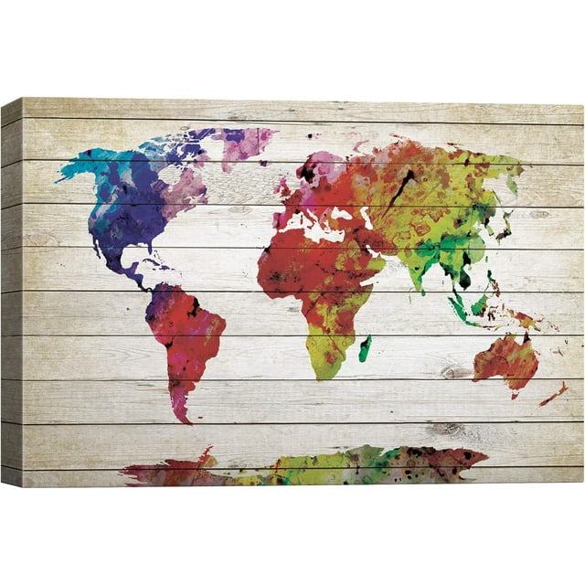Asdg12s-KSIW-- Canvas Wall Art - Watercolor Painting World Map - Poster ...