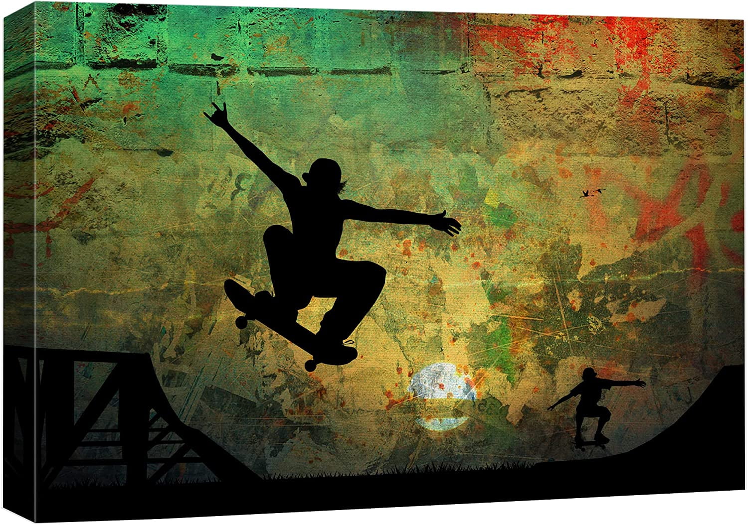 Asdg12s-KSIW-- Skateboard Canvas Wall Art - Staters Playing on Rustic ...