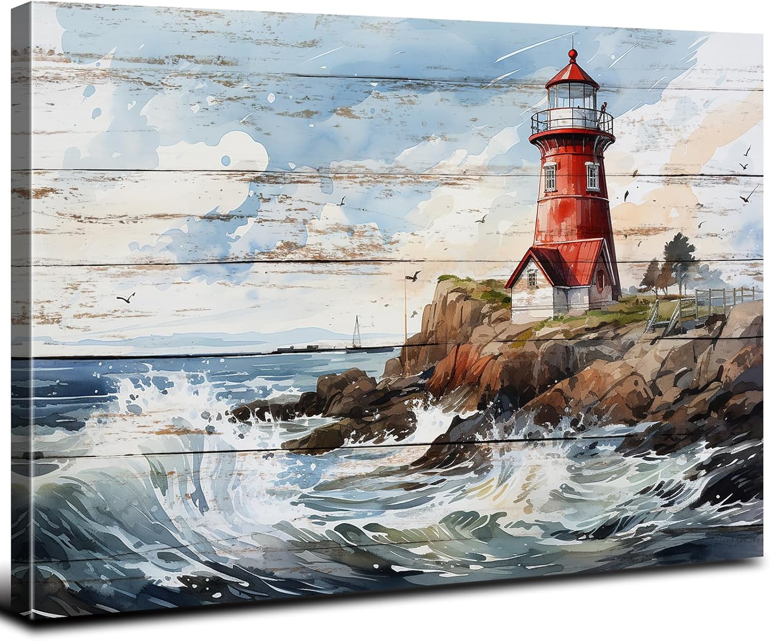 Asdg12s-Lighthouse Nautical Wall Art Coastal Beach Pictures Canvas ...