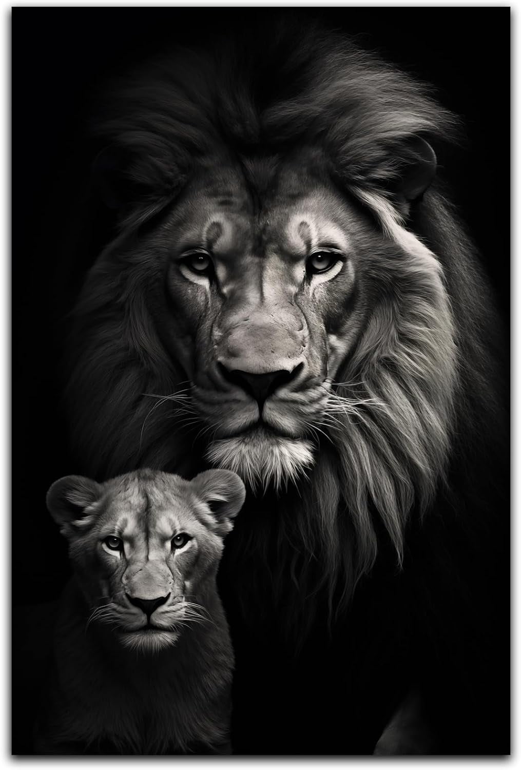 Asdg12s-Lions Canvas Wall Art Black And White Animal Prints Black And ...