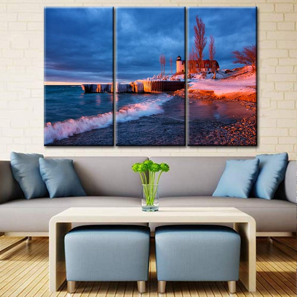 Asdg12s-Michigan Point Betsie Lighthouse 3 Piece Seascape Canvas ...