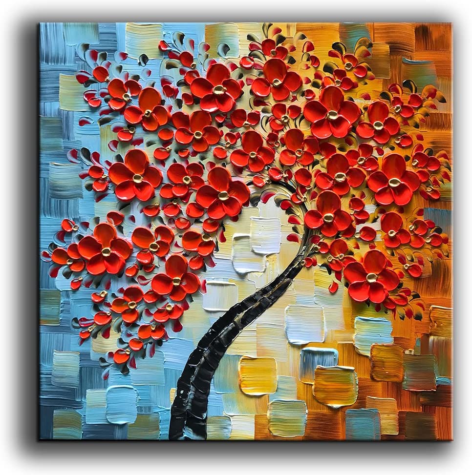 Asdg12s-Modern Abstract Painting 3D Red Flowers Oil Painting On Canvas ...