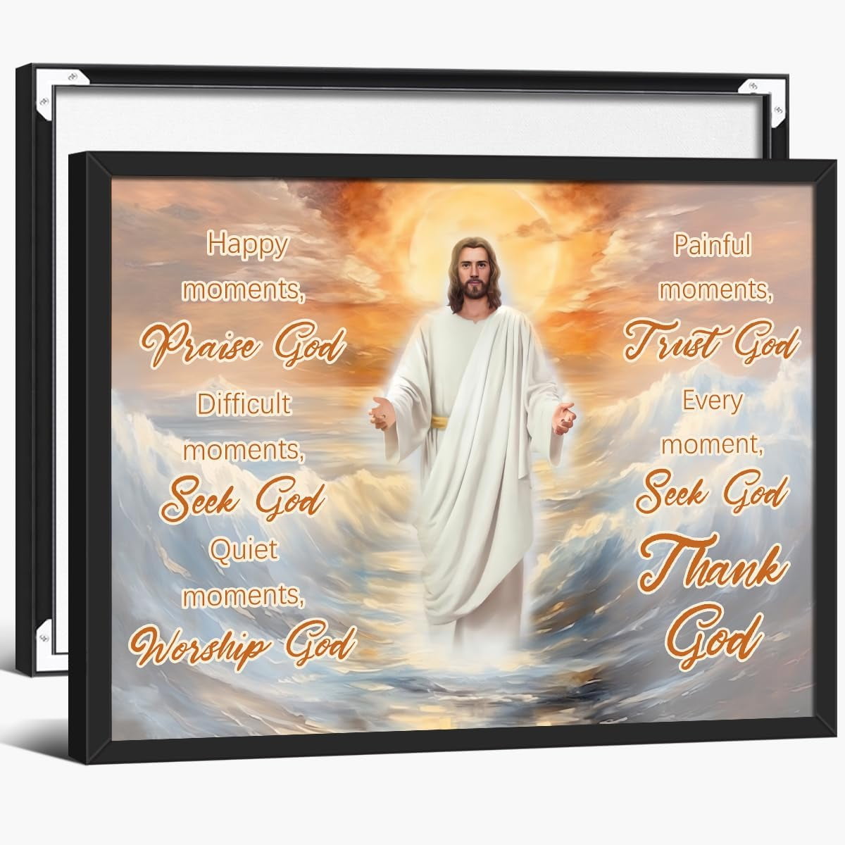 Asdg12s-Modern Christian Black Canvas Wall Art Jesus Walking on Water ...