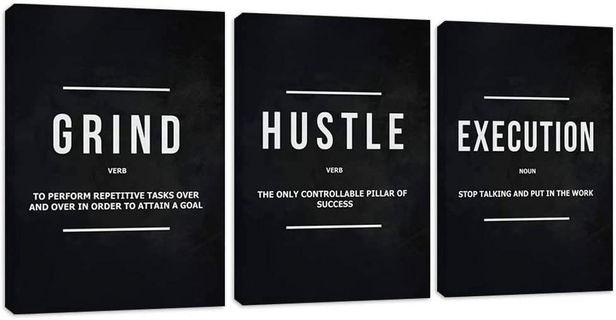 Asdg12s-Motivational Hustle Wall Art 3 Panels Inspirational Success Execution Painting Picture ...