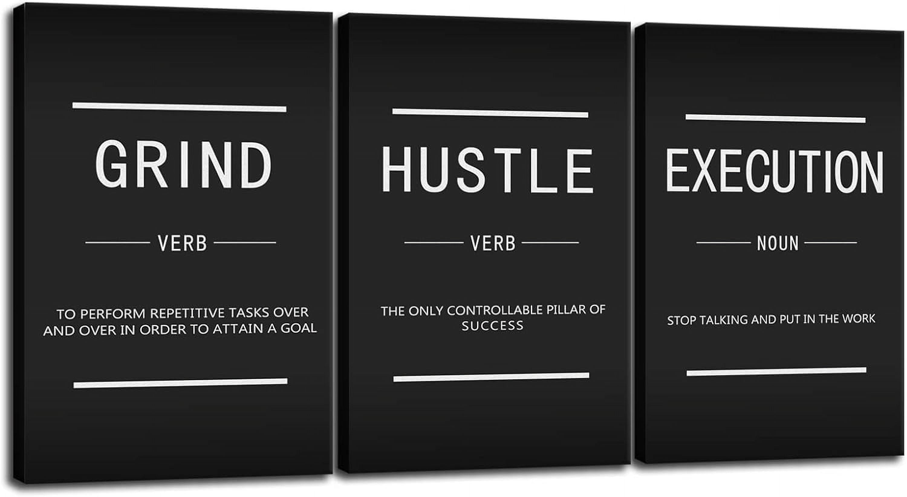 Asdg12s-Motivational Office Wall Decor Inspirational Success Canvas Wall Art Grind Verb Hustle ...