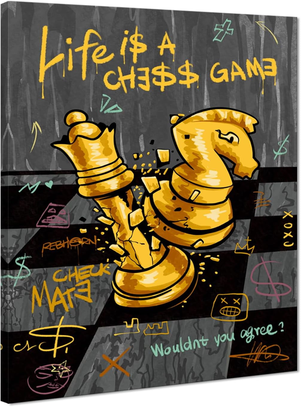 Asdg12s-Motivational Wall Art, Abstract Chess Painting Positive Canvas ...