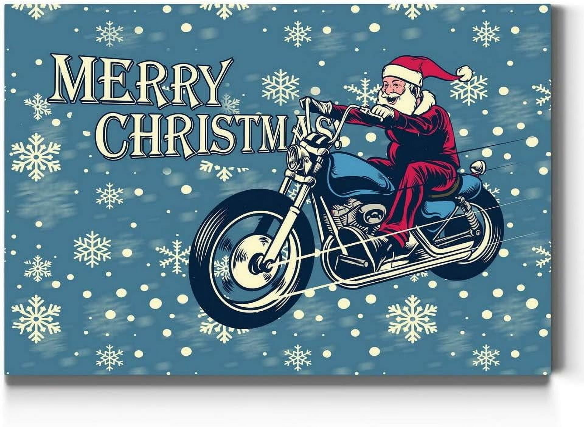 Asdg12s-Motorcycle Santa Wall Art, Dark Blue, White Snowflake Design ...