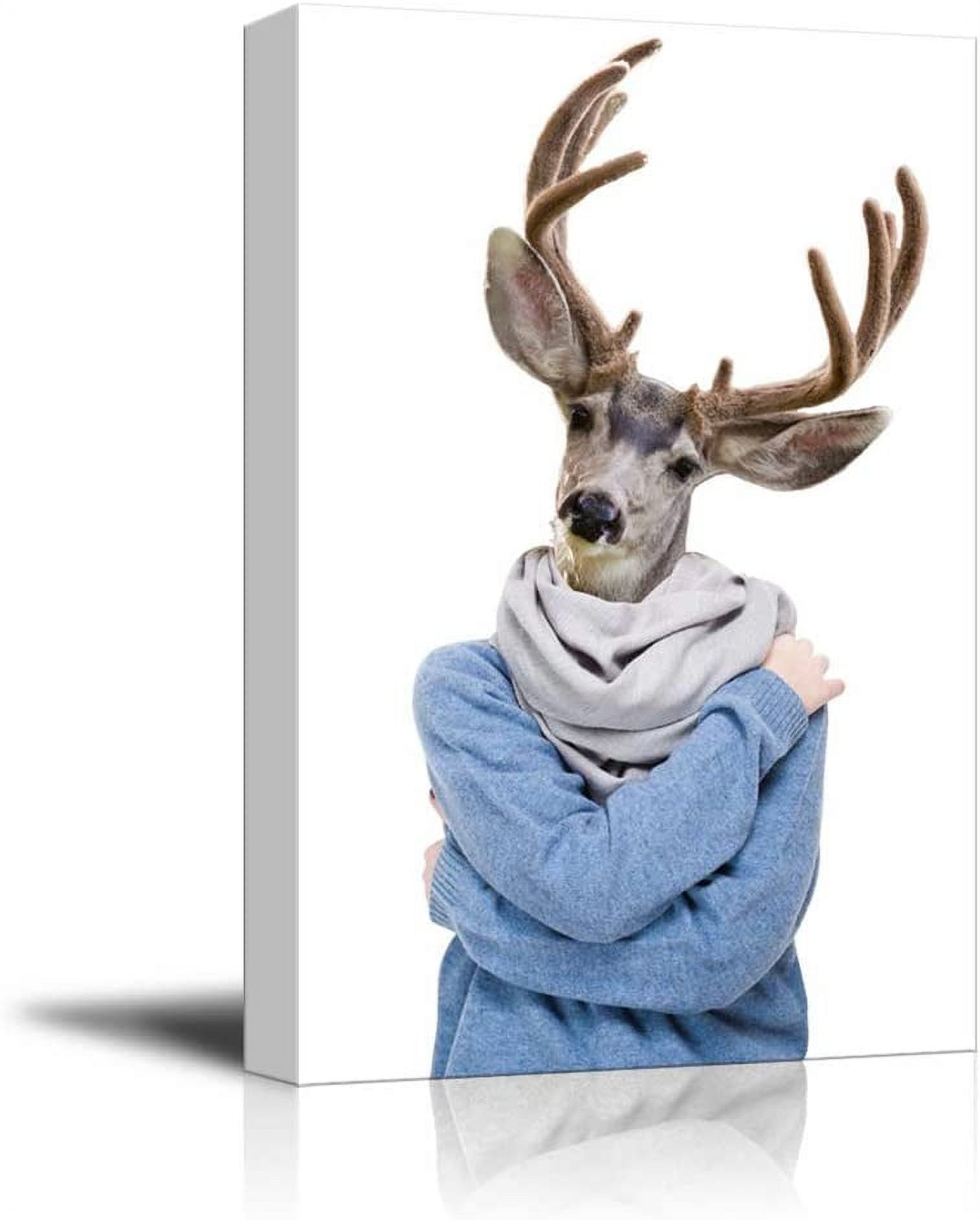 Asdg12s-- Mr Animal Series Canvas Wall Art - Mr Deer - Gallery Wrap Modern Home Art | Ready to ...