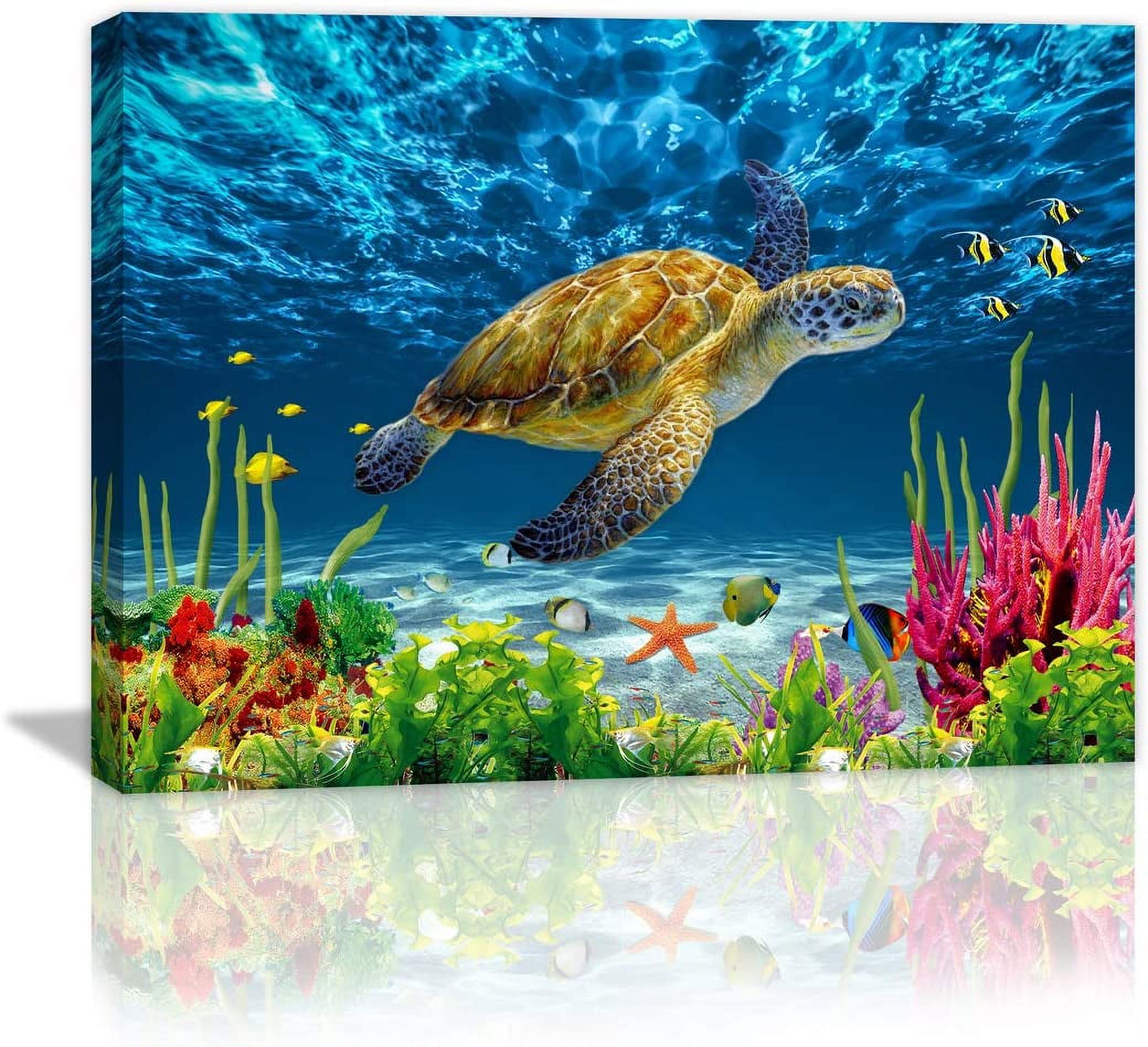 Asdg12s-Ocean Beach Bathroom Wall Decor Sea Turtle Wall Art Poster ...