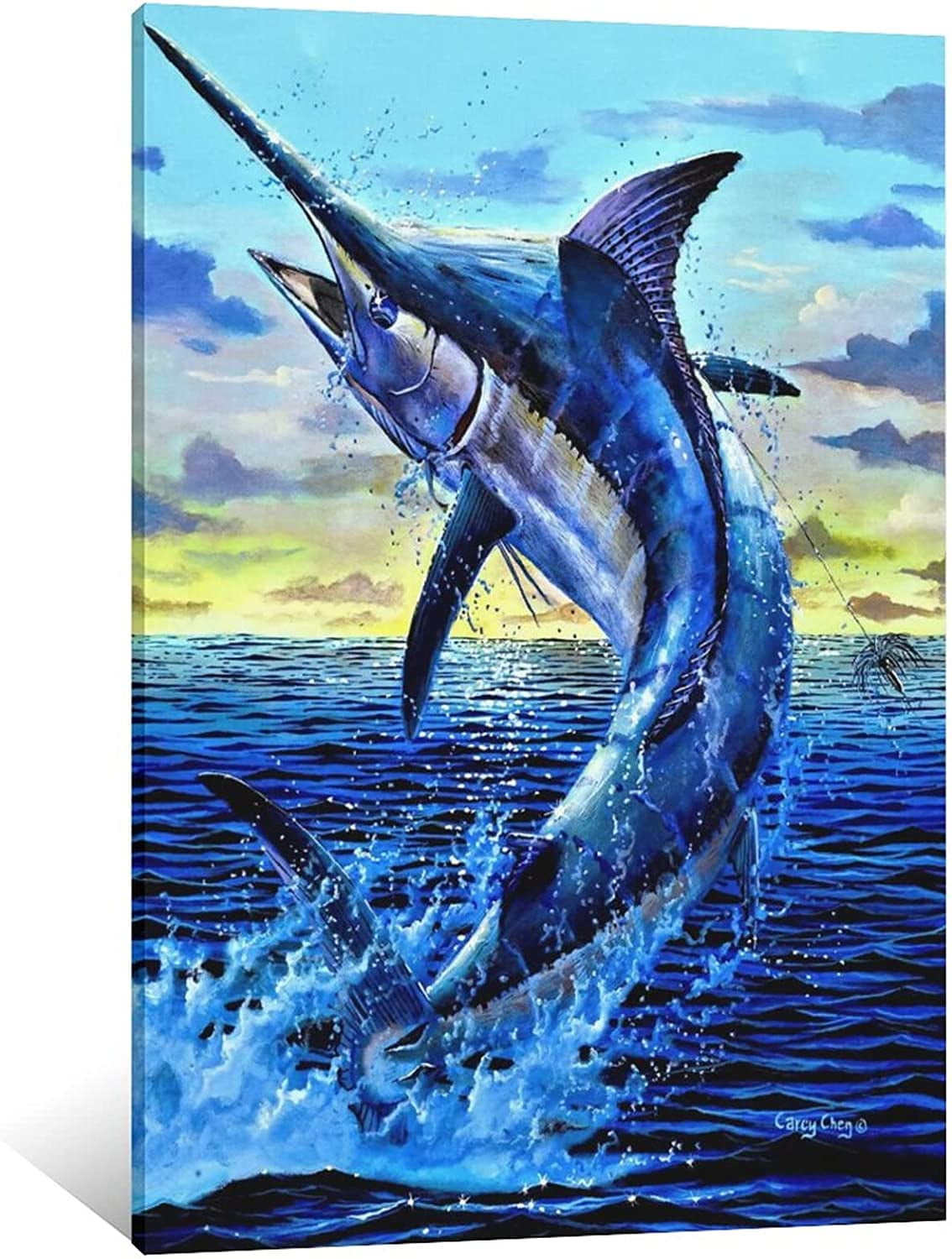 Asdg12s-Ocean Jumping Blue Marlin Fishing Canvas Art Poster and Wall ...
