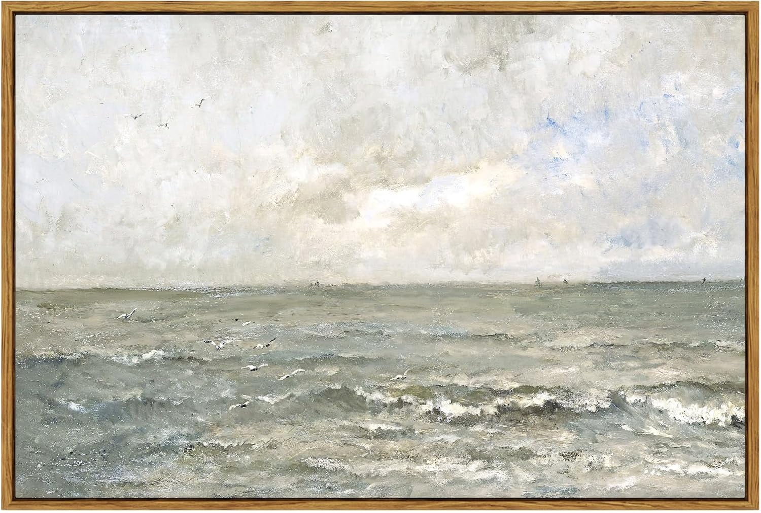 Asdg12s-Ocean Landscape Large Framed Wall Art, Seascape Vintage ...